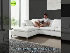9110Art Deco White Leather Modular: Geometric Accents, Luxe Feel – Elevate Sophistication