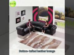 821C-Sophisticated Button - Tufted Leather Lounge: Luxe Feel, Curved Silhouette – Enhance Home Aesth