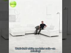 9119Wabi - Sabi White Leather Modular Sofa: Minimalist Charm, Natural Texture – Serene Contemporary