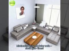 5005Minimalist Gray Leather Modular Sofa: Geometric Lines, Premium Build – Modern Art Hub Transform