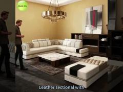 5013Leather Sectional: Contrast Stitching, Plush Seating – Transform Home into a Sophisticated Retre