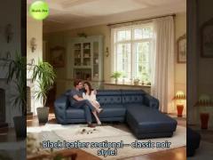 5076  Black Leather Sectional: Classic Noir Style, Unmatched Quality – A Smart Choice for Contempora