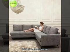 2201  Gray Fabric L-Shaped Sectional: Marble Floor, Art Accent – Ideal for Sleek, Modern Urban Inter