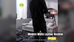 3343  White Leather Power Reclining Sofa: Adjustable Headrest, Metal Base – Ideal for Bright Modern
