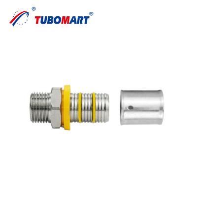 China Tubomart Customized Support OEM Brass PEX AL PEX Fittings Gas Plumbing System Yellow 16-32MM Socket Tee Elbow for sale
