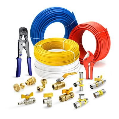 China Tubomart 16-32mm Preço de fábrica OEM Azul Personalizar Pex Acessórios Pex Al Conector de tubos Brass Pex Press Acessórios Press à venda