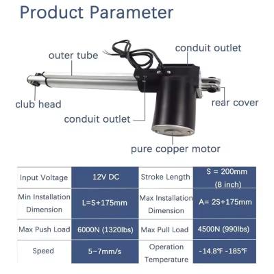 China 12V Linear Actuator 6000N 50mm150mm 200mm 300mm 400mm 500mm Stroke Linear Drive Electric Motor Linear Motor for sale