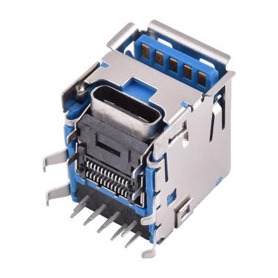 China Dual Port USB 3.0 Type A Type-C Female Socket Jack PCB Board Connector For Laptop Computer for sale