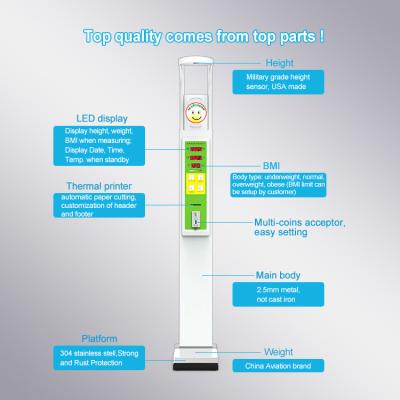China 45kg G.W. CE Certified Standing Height Weight Scale with Coin Operated BMI Measurement for sale