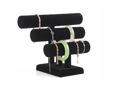 China 3 Layers T-Bar Jewelry Display Triple 6" Height Black Leatherette Bracelet Holder for sale