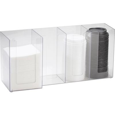 China Wall Mounted Clear Acrylic 4 Section Cup Lid Napkin Organizer Holder Dispenser for sale