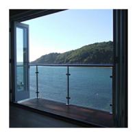 China Double layer glass balustrade wood deck with white railing panel railing cost for sale