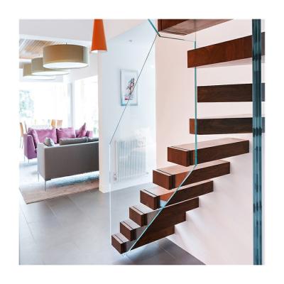 中国 Timber tread floating stairs outdoor wood steps floating staircase prefab 販売のため