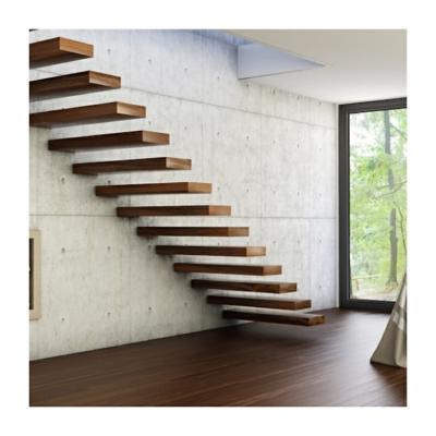 Cina Stairs floating with oak wood tread real wood armrest floating stairs with landings in vendita