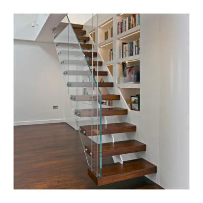 China Wooden tread floating stairs red wood tread design l shape floating stairs à venda