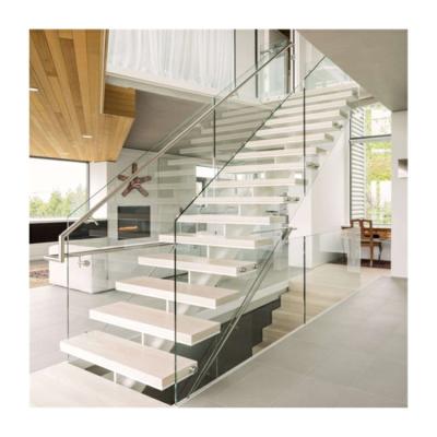 Cina Floating curved wood staircase wood steps stairs solid floating staircase in vendita