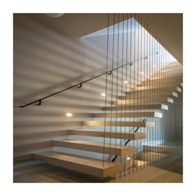 Cina Wooden floating stairs residential oak wood floating staircase side step in vendita