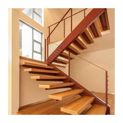 China Inside floating wooden staircase solid wood box staircase design curved arc floating staircasets Te koop
