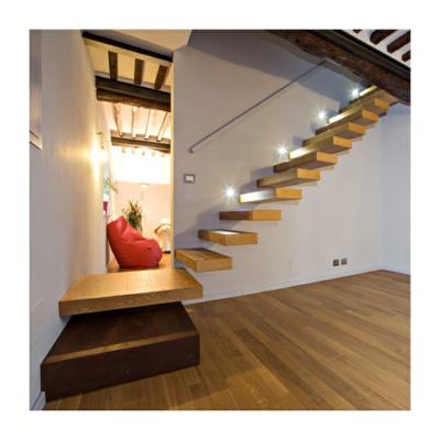 Cina Floating wood stair treads thick wood unique floating staircase in vendita