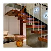 China Solid wood box tread floating stair customized solid wood tread floating stringer stairs design for sale
