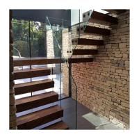 China Solid wood box tread floating stair customized solid wood tread floating stringer stairs design for sale