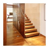 China Solid wood box tread floating stair customized solid wood tread floating stringer stairs design for sale