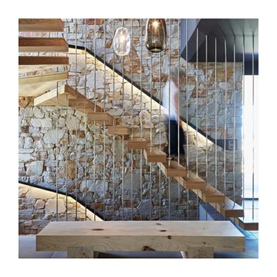 Cina Floating wooden striaght staircase stair wooden steps floating staircase with landing in vendita