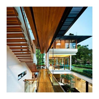 中国 Timber tread floating stairs perforated wood stair treads floating staircase with railings 販売のため