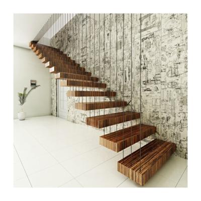 Cina Timber tread floating stair black wood modular floating staircase in vendita