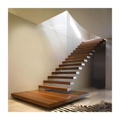 Cina Floating timber stairs solid wood treads led light for floating staircase in vendita