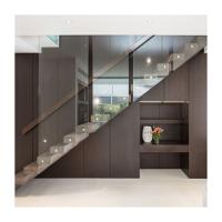 China Floating timber stairs solid wood treads led light for floating staircase for sale