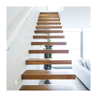 Cina Floating oak staircase wooden loft stairs open stringer floating tread in vendita