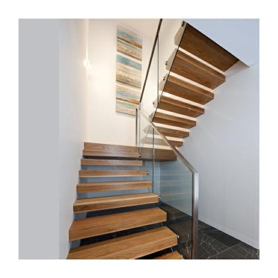 Cina Floating oak staircase wooden loft stairs open stringer floating tread in vendita