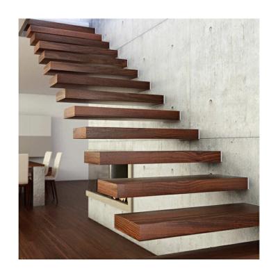 中国 Rubber wood floating stairs straignt wood staircase modern floating stair 販売のため