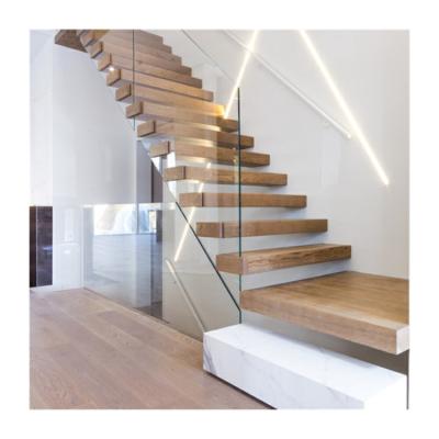 Cina Floating stairs with woodn steps factory price wood u shape floating staircase in vendita
