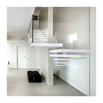 Cina Straight floating glass wood stairs house wood tread stairs new design floating staircase in vendita