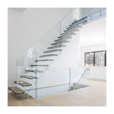 Cina Glass wood straight floating stairs wood for house using floating staircase in vendita