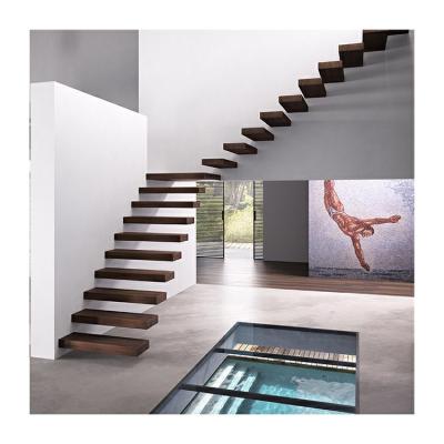 Cina Solid wooden floating stairs wood stair tread stairs open riser floating staircase in vendita