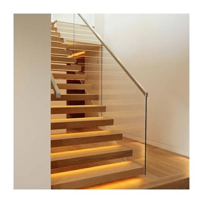 Cina Solid wooden floating stairs wood stair tread stairs open riser floating staircase in vendita