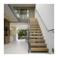 China Single stringer wood floating stairs solid wooden tread stairs floating hidden stringer staircase for sale