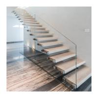 China Single stringer wood floating stairs solid wooden tread stairs floating hidden stringer staircase for sale