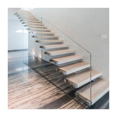 Cina Single stringer wood floating stairs solid wooden tread stairs floating hidden stringer staircase in vendita