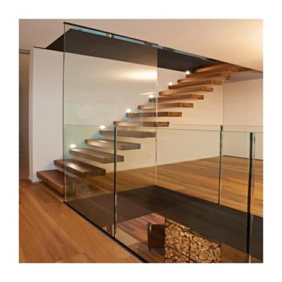 Cina Modern decorative floating wood stairs i shaped wood tread stair mono stringer floating stairs in vendita