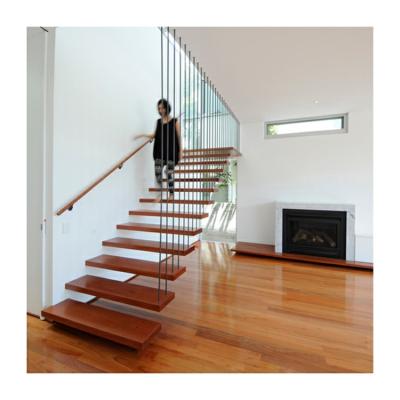 Cina Beech wood floating stairs stair treads 40mm oak wood double stringer floating stairs in vendita