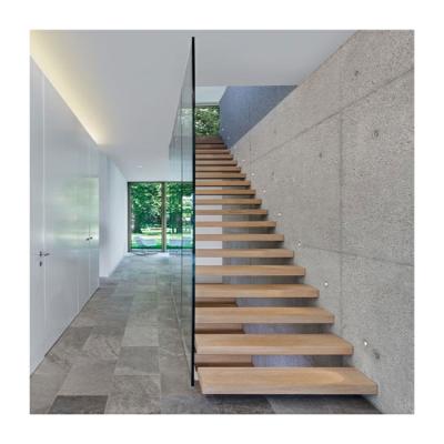 Cina Beech wood floating stairs stair treads 40mm oak wood double stringer floating stairs in vendita