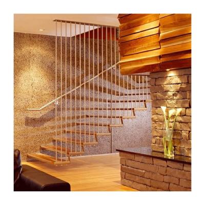 Cina Buy floating wood staircase non stringer wooden floating stair parts in vendita