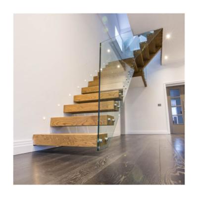 Cina Buy floating wood staircase non stringer wooden floating stair parts in vendita