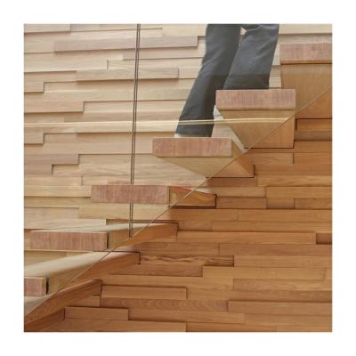 China Indoor wooden floating staircase wooden pillar design open floating staircase à venda