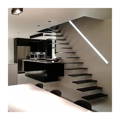 China Indoor wooden floating staircase wooden pillar design open floating staircase à venda