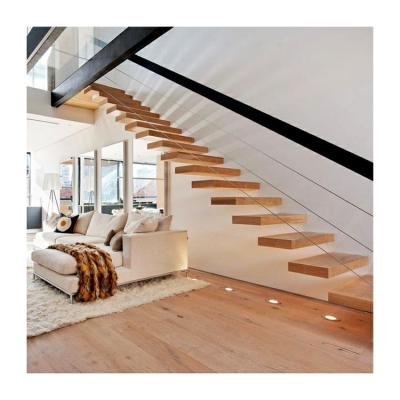 Cina Floating stair thick solid wood treads small wooden custom floating stairs in vendita